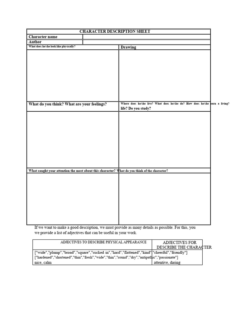 Character Description Guide and Adjectives | PDF