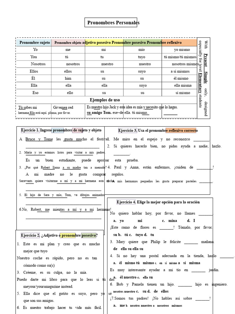 Pronombre Personal | PDF | Pronombre | Asunto (gramática)