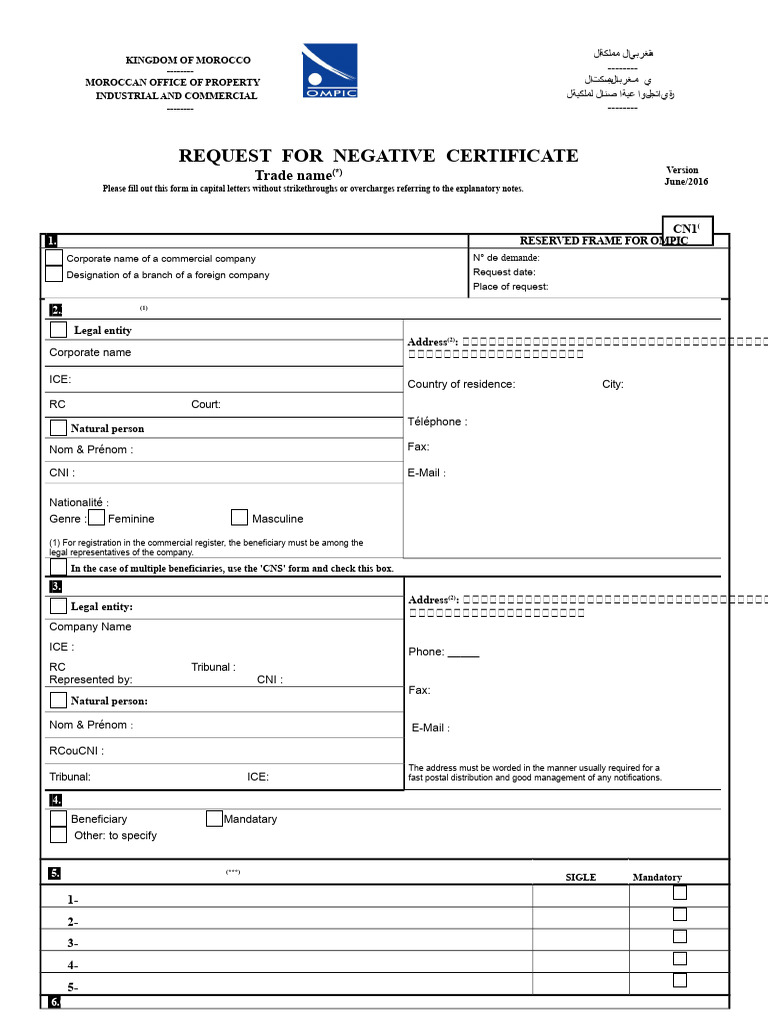 1 - Application Form For Negative Certificate (Designation) CN1 | PDF