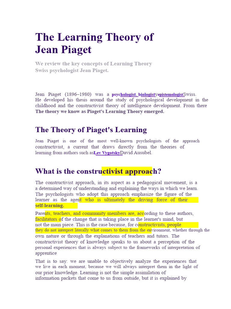 Piaget's Learning Theory Explained | PDF | Constructivism (Philosophy ...