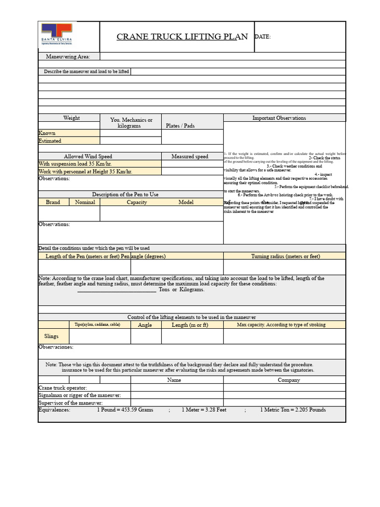 Crane Truck Lifting Plan Guidelines | PDF | Crane (Machine)