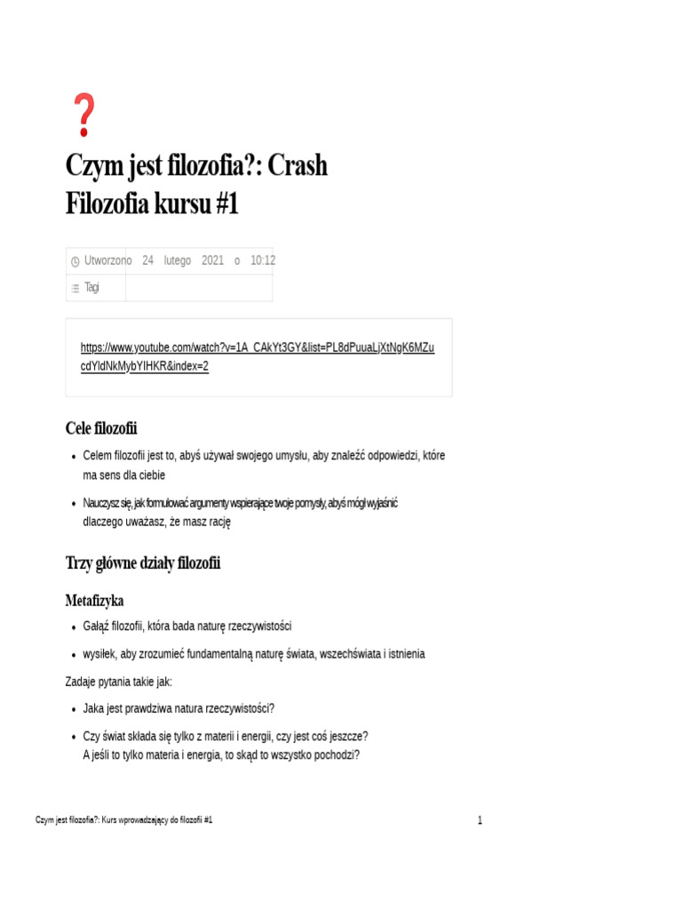 Co To Jest Filozofia Kurs Przyspieszony Filozofia 1 | PDF
