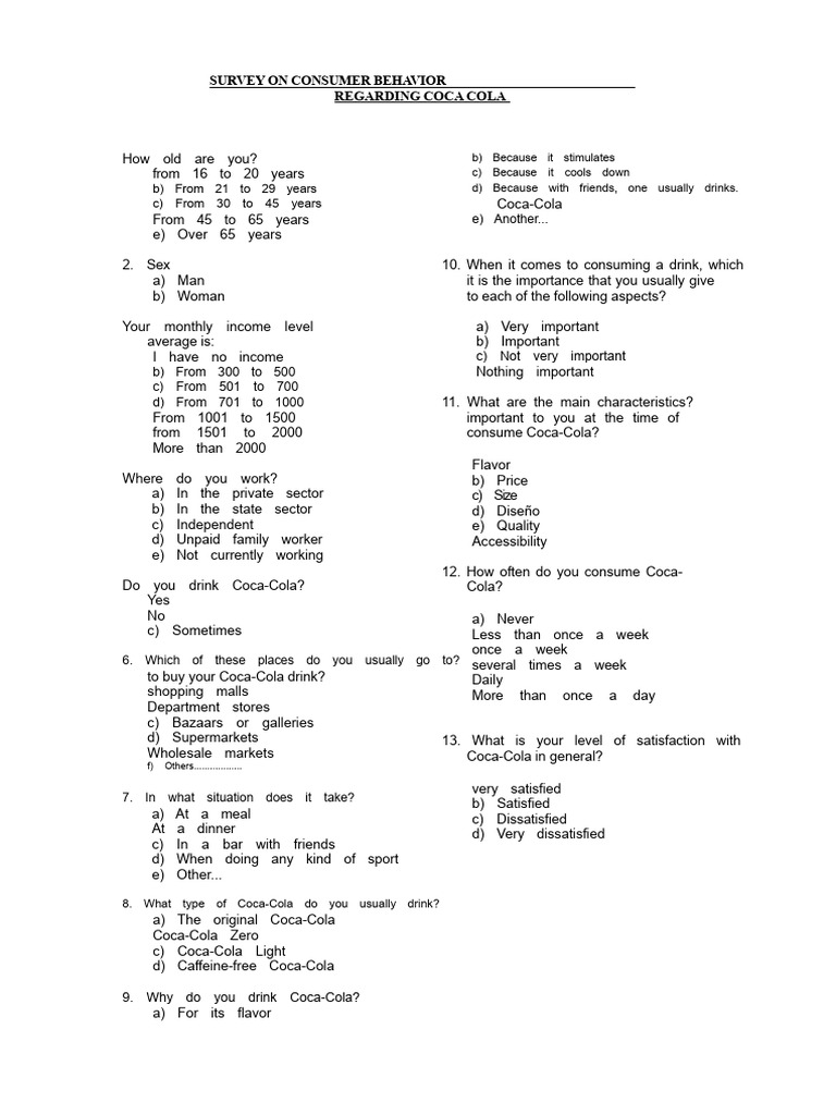 Survey On Consumer Behavior Regarding Coca-Cola | PDF | Coca Cola | Cola