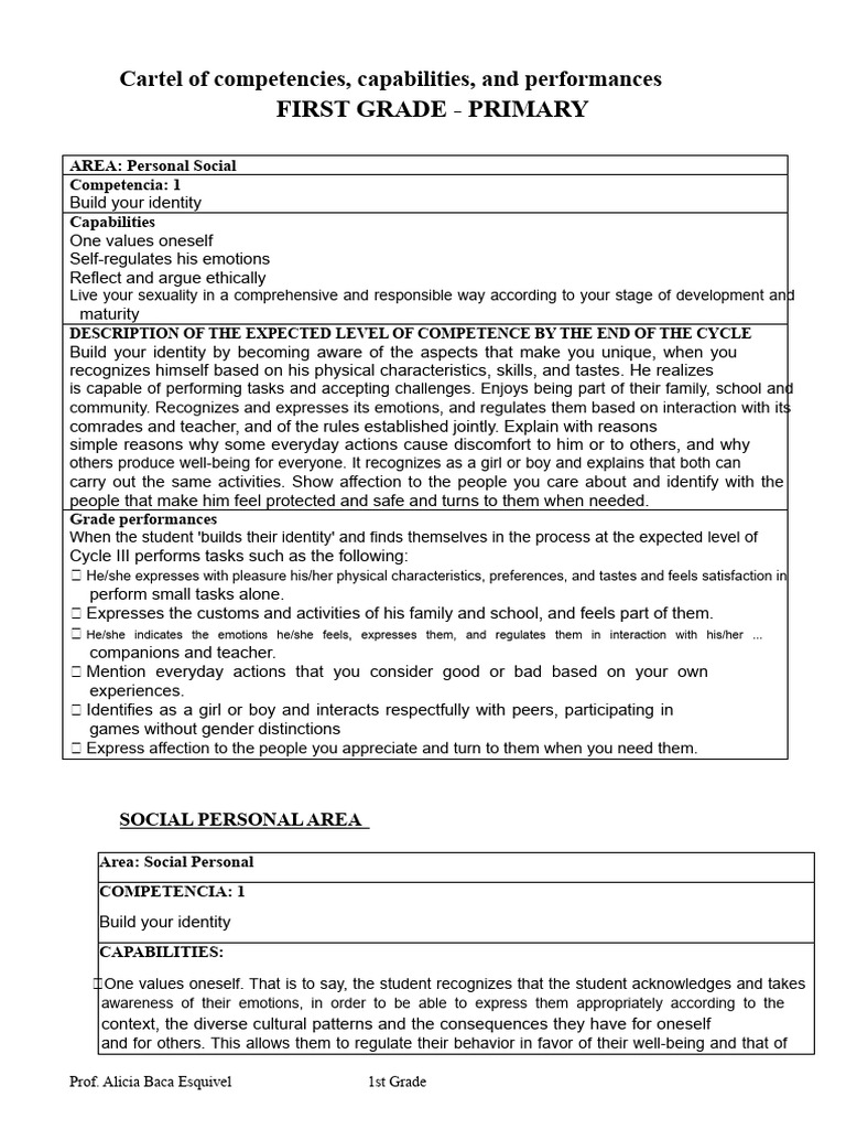 First Grade Competencies Poster | PDF | Emotions | Statistics