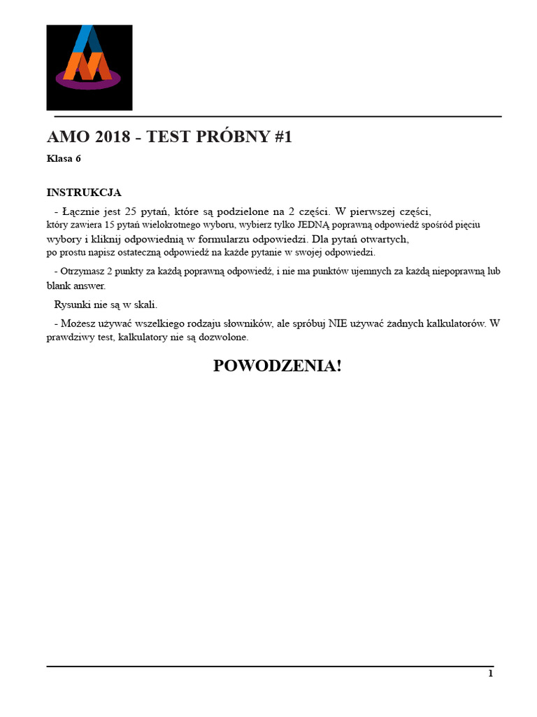 AMO Test Próbny #1 - Klasa 6 | PDF
