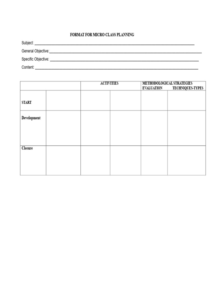 Micro Class Planning Template Guide | PDF