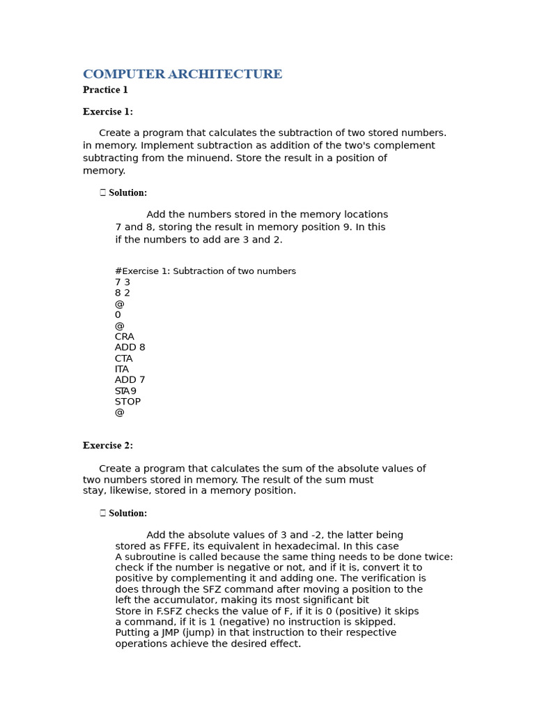 Practice 1 - Computer Architecture | PDF | Subtraction | Computer Science