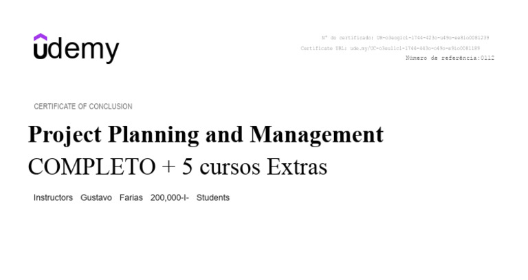 Udemy Certificate in Project Planning and Management | PDF