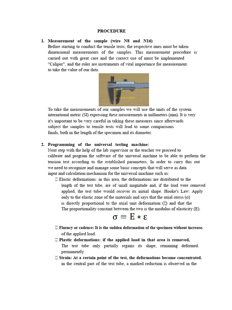 Wire Tensile Test Procedure | PDF | Deformation (Engineering) | Stress ...