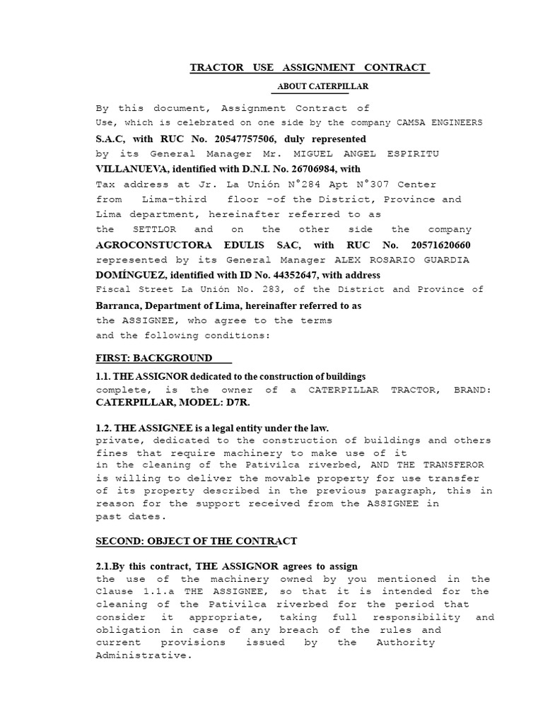 Contract of Assignment of Use | PDF | Assignment (Law) | Business Law