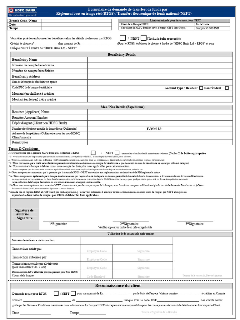Formulaire RTGS/NEFT HDFC Bank | PDF | Banques | Chèque