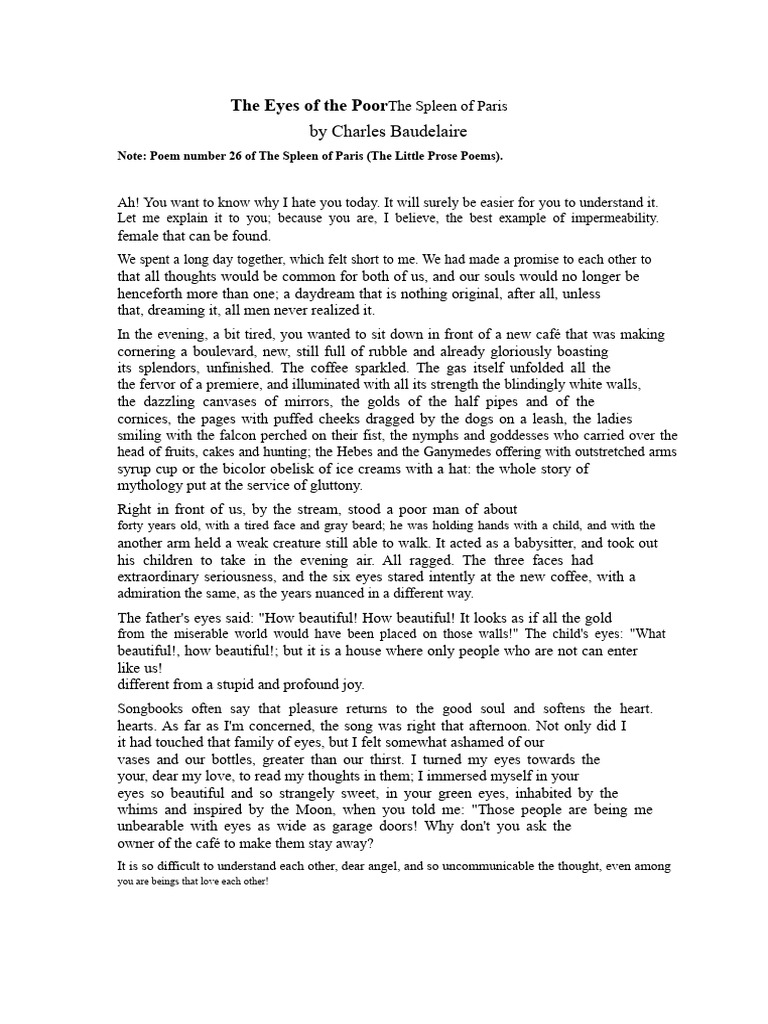 The Eyes of The Poor by Charles Baudelaire | PDF