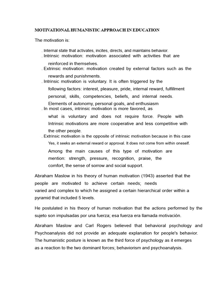 Humanistic Motivational Approach in Education | PDF | Motivational ...