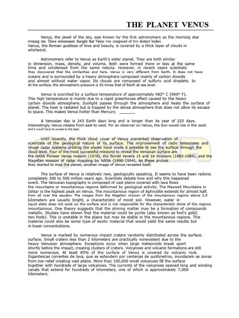 THE PLANET VENUS.pdf | PDF | Venus | Atmosphere