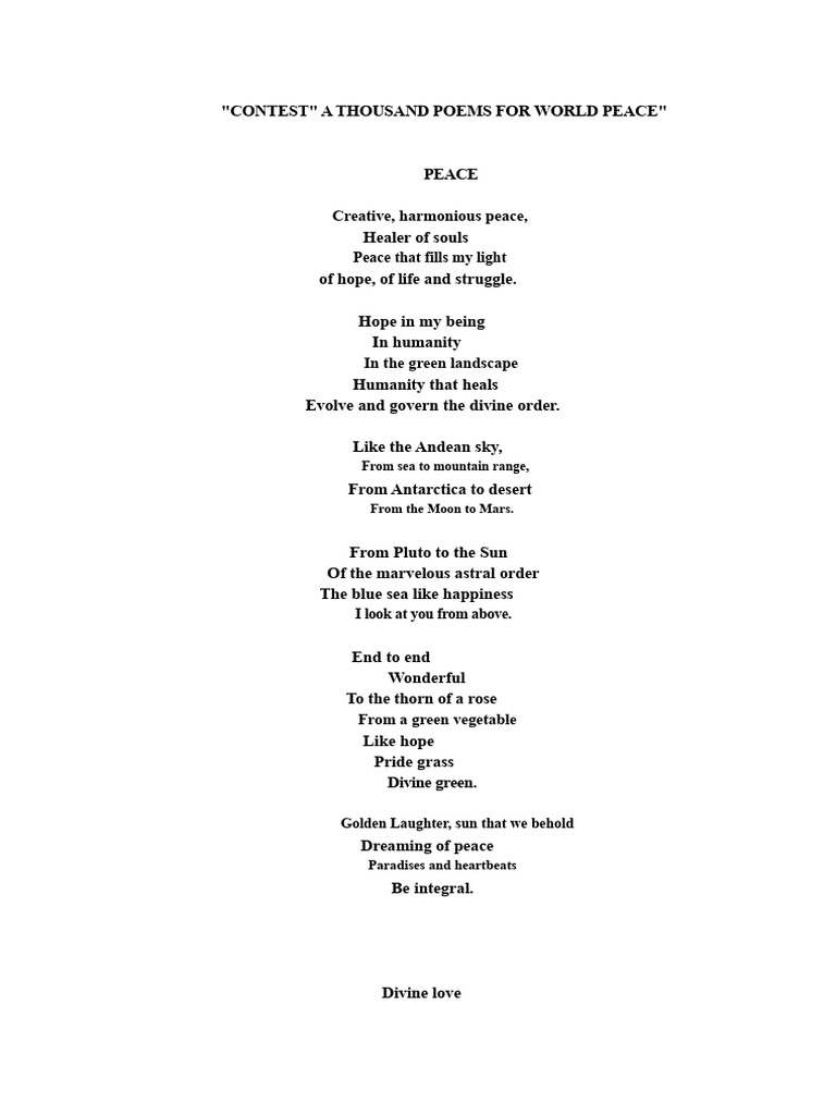 Poem Contest A Thousand Poems For World Peace | PDF