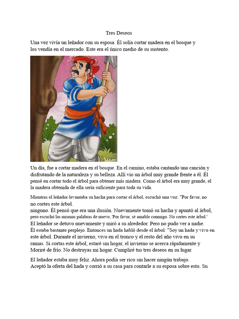 Tres Deseos del Leñador y el Hada | PDF