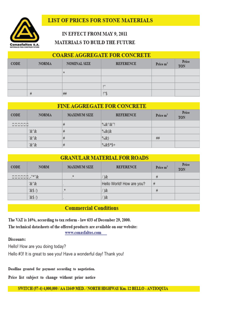 Asphalt Price List | PDF | Construction Aggregate | Concrete