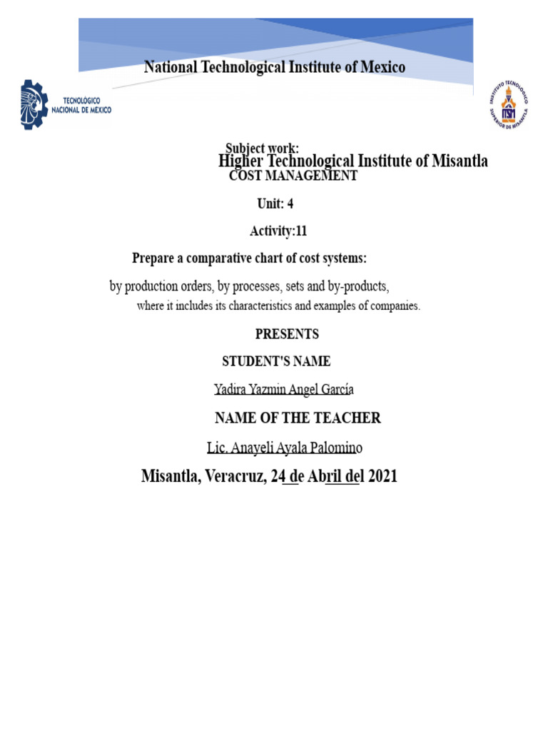 Comparative Chart of Cost Systems | PDF | Secondary Sector Of The Economy
