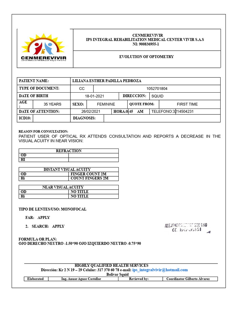 Optometry Clinical History Format | PDF | Optometry | Visual Acuity