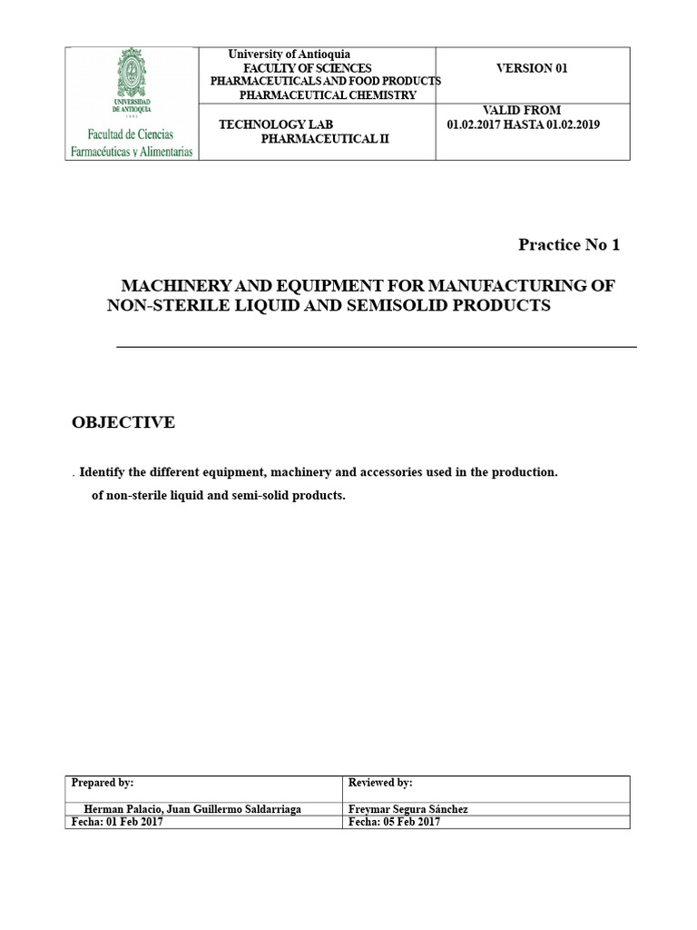 Equipment for the Manufacture of Non-Sterile Liquid Products | PDF ...