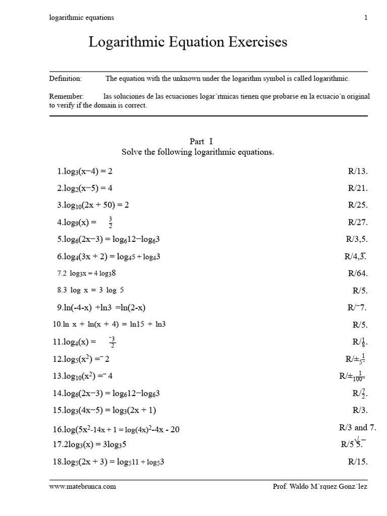 Logarithmic Equation Practice Problems | PDF | Logarithm | Mathematics