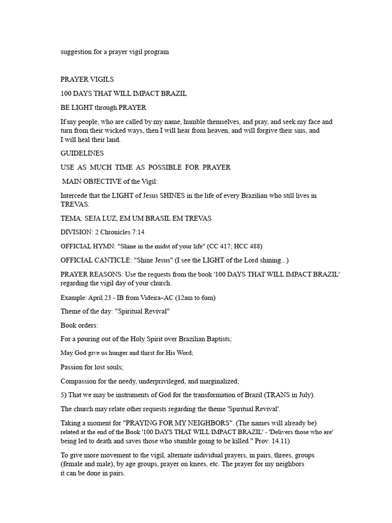 Suggestion for a Prayer Vigil Program | PDF | Prayer | Jesus