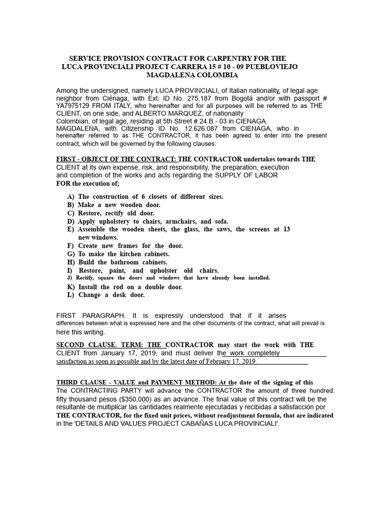 Contract For Carpentry Services | PDF | Employment | Breach Of Contract