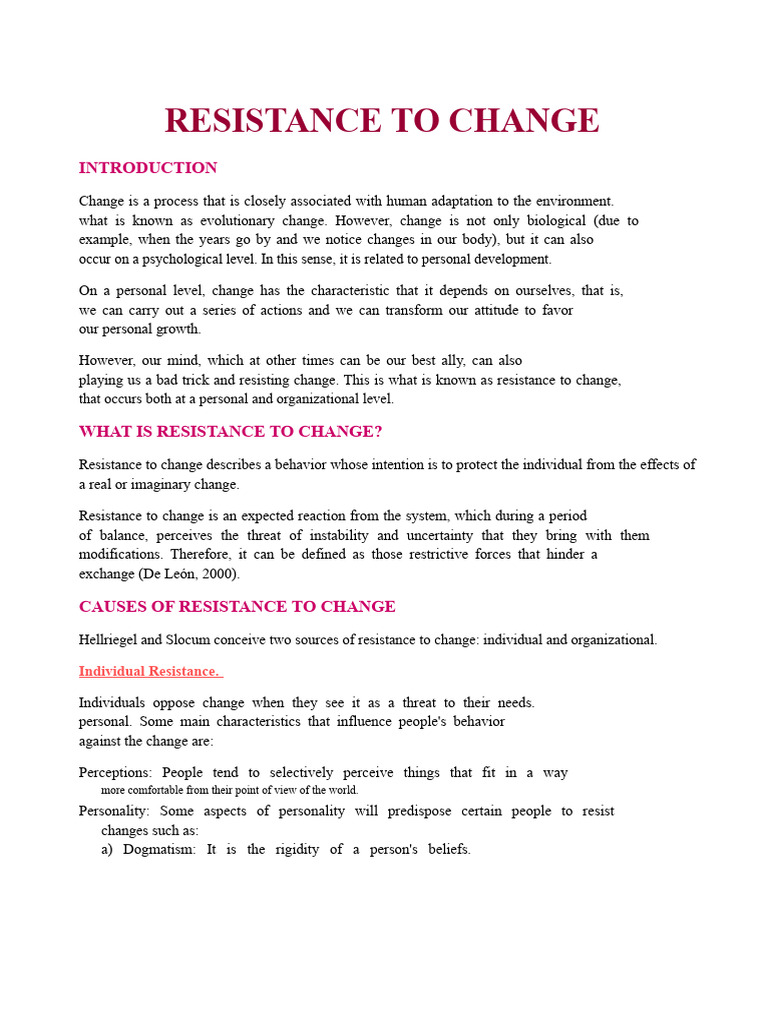 Resistance to Change | PDF | Change Management | Attitude (Psychology)