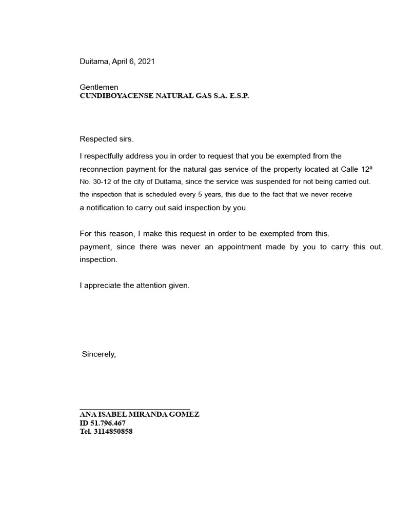Letter of Exemption From Reconnection Payment | PDF