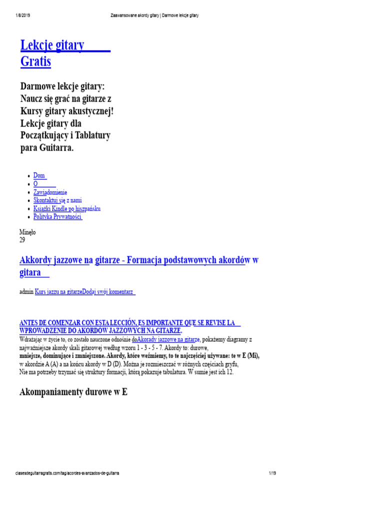 Zaawansowane Akordy Gitarowe - Darmowe Lekcje Gitary | PDF