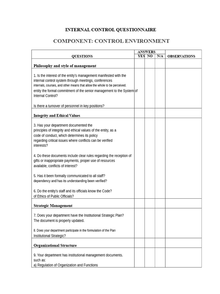 Internal Control Questionnaire | PDF | Internal Control | Risk