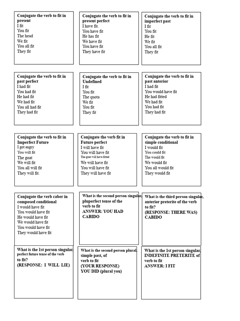 Cards for the verbs Caber and Haber | PDF | Grammatical Tense | Perfect ...