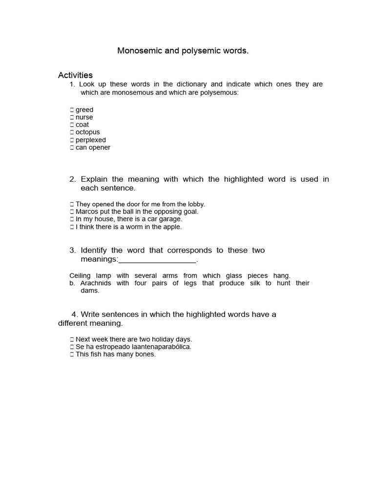 Monosemic and Polysemic Words | PDF