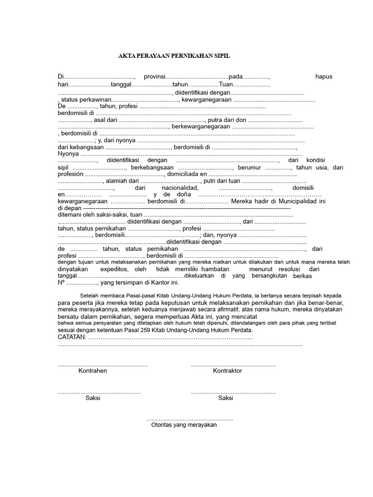 Akta Perayaan Pernikahan Sipil Pdf