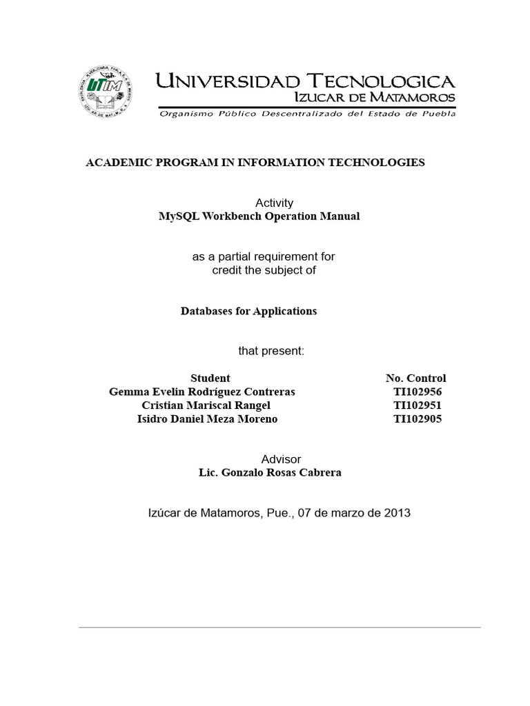 MySQL Workbench Operation Manual | PDF | Databases | My Sql