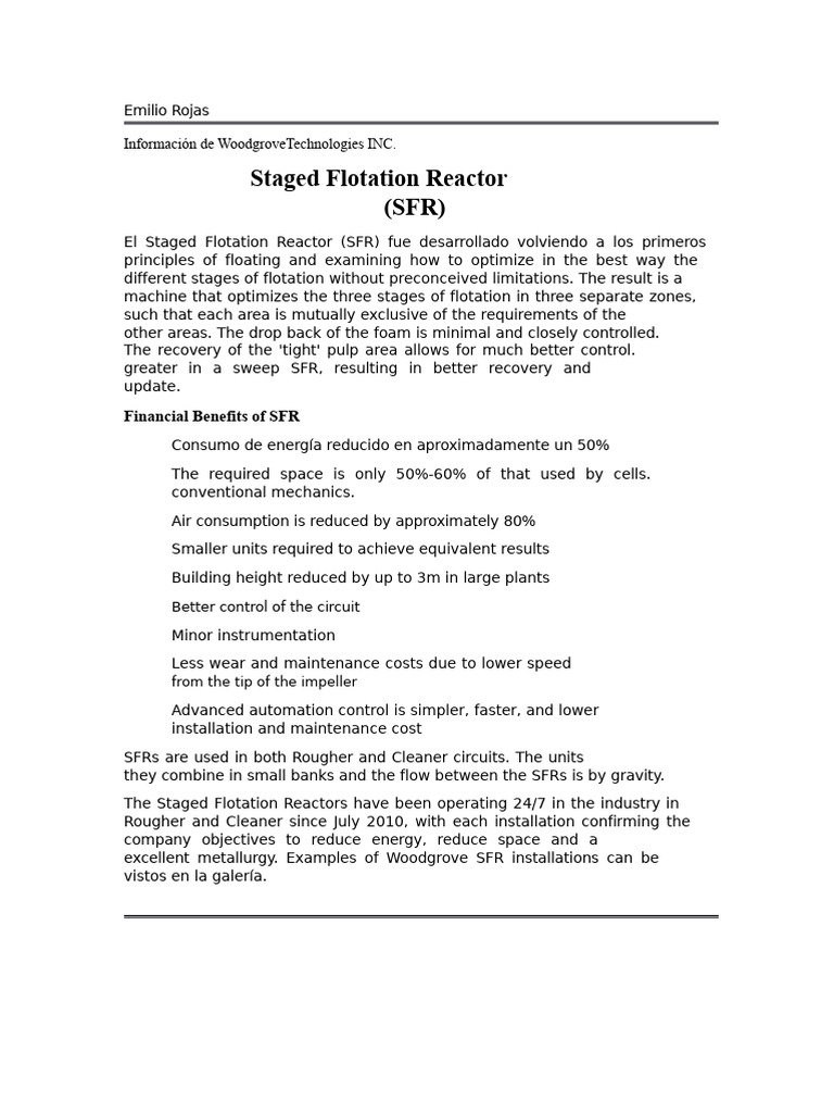 SFR - Staged Flotation Reactor | PDF | Physical Sciences | Industrial ...