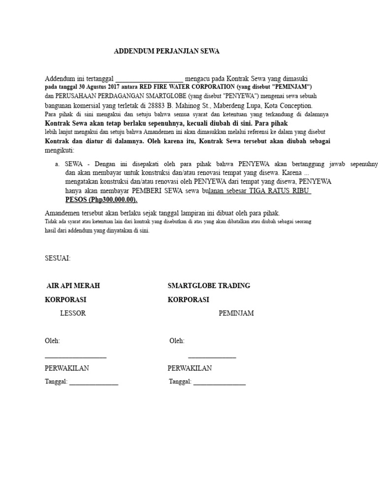 ADDENDUM KONTRAK SEWA | PDF
