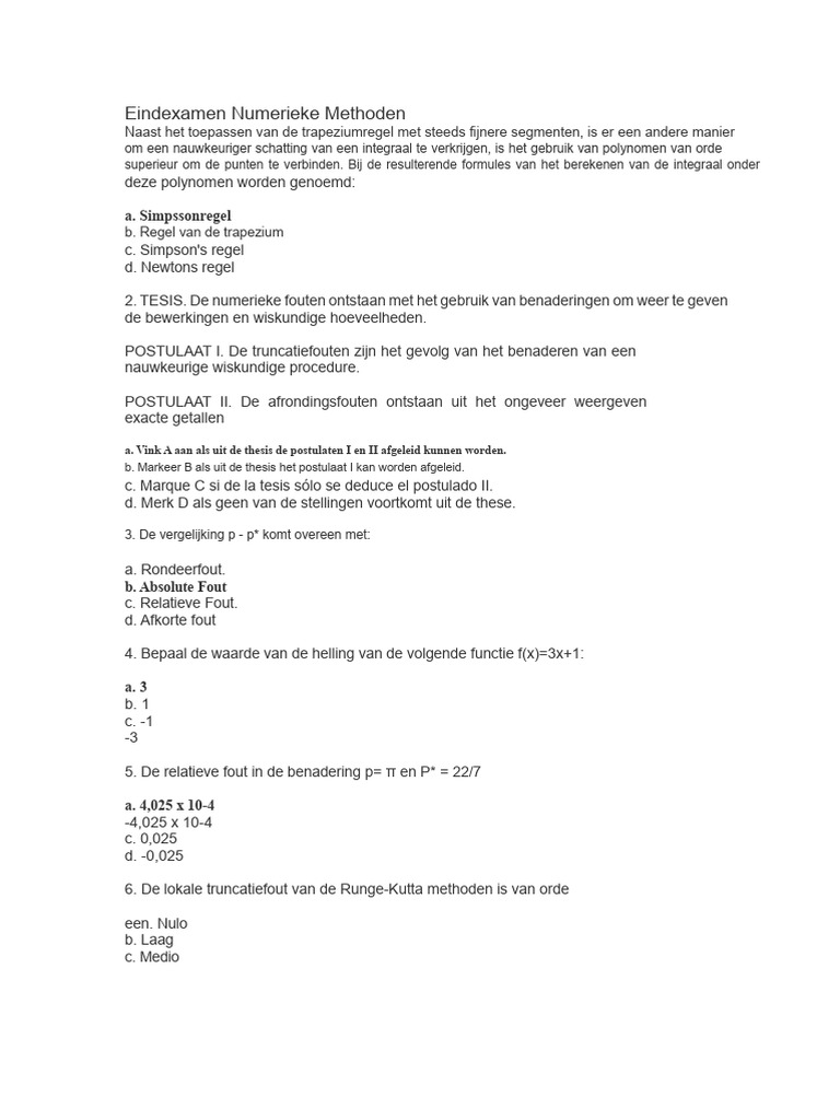Eindexamen Numerieke Methoden | PDF