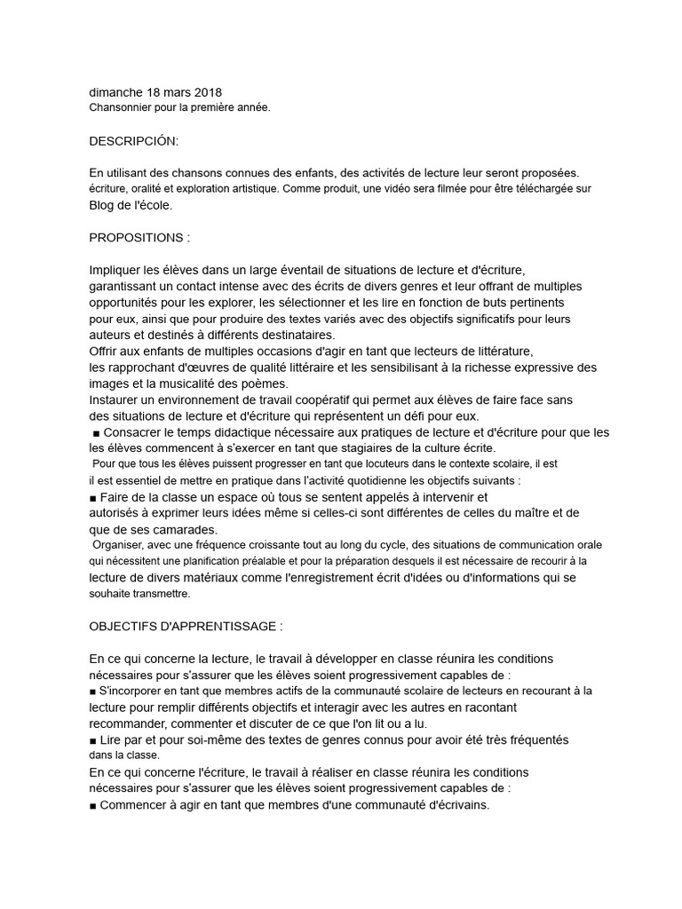 Activités de lecture et écriture en classe | PDF | Bibliothèques | Oiseaux
