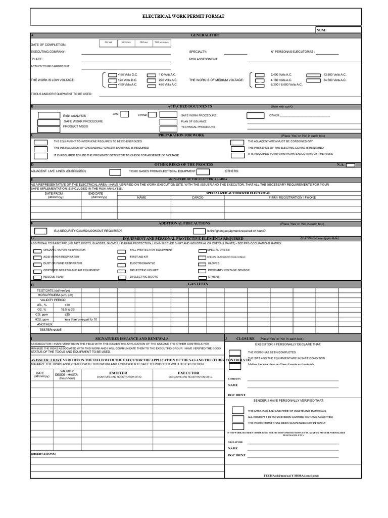 Electrical Work Permit Template | PDF