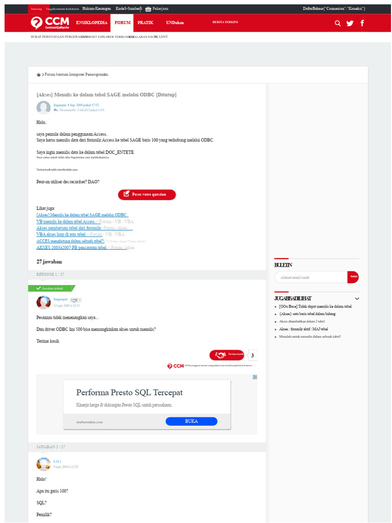 Menulis Data Access ke Tabel SAGE ODBC | PDF