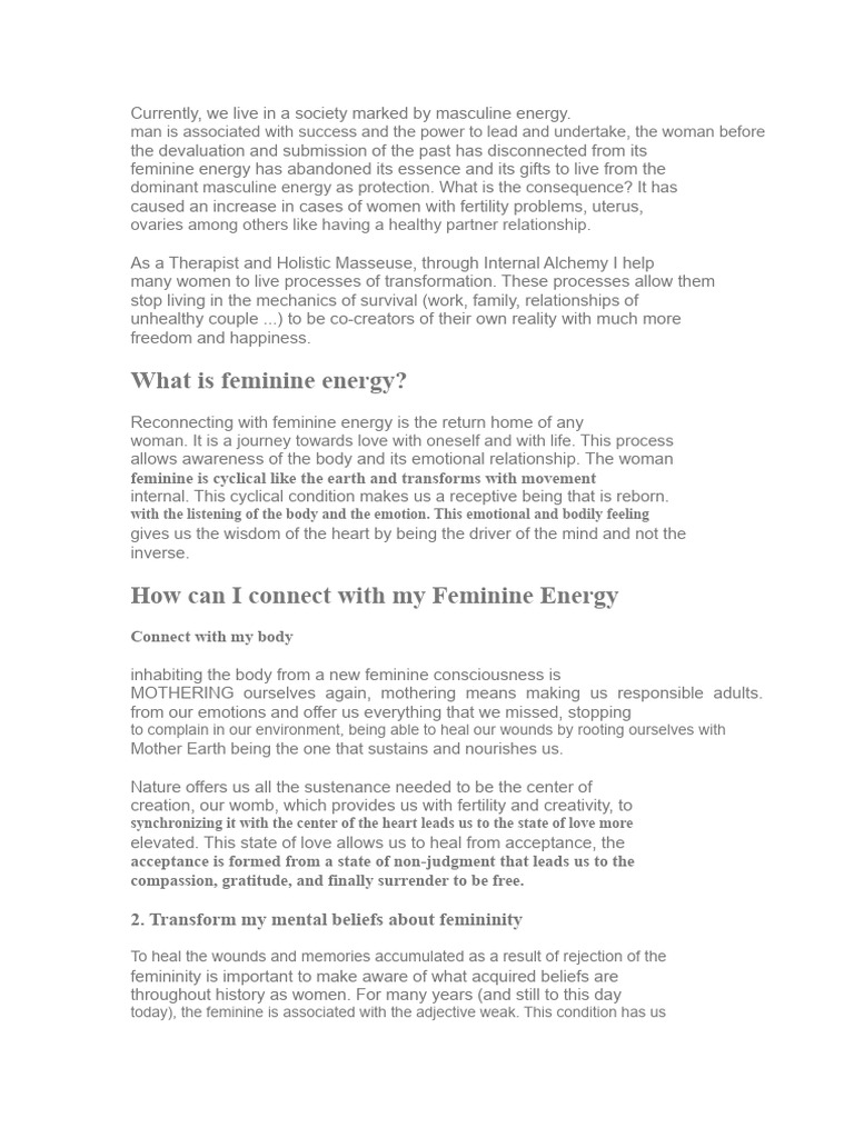Reconnecting with Feminine Energy | PDF | Femininity | Emotions