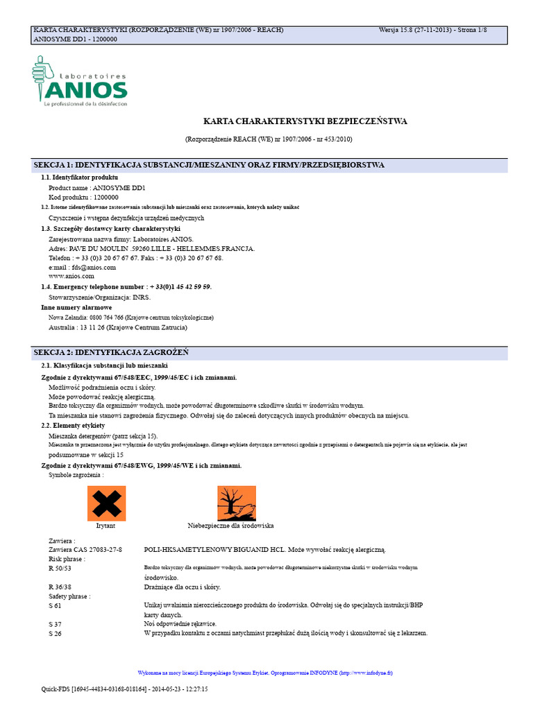 Karta Charakterystyki Aniosyme DD1 | PDF