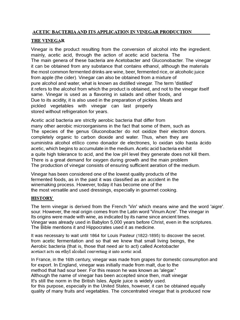 Acetic Bacteria and Their Application in Vinegar Production | PDF ...