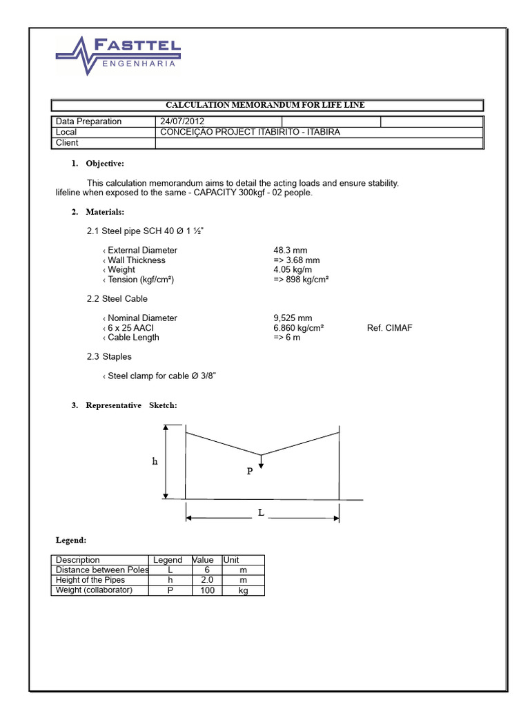 LIFE LINE CALCULATION MEMORANDUM | PDF | Pipe (Fluid Conveyance ...