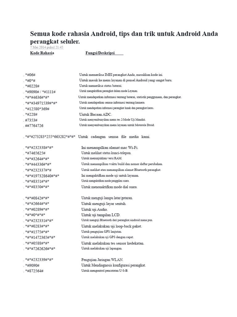 Kode Rahasia Android dan Fungsinya | PDF