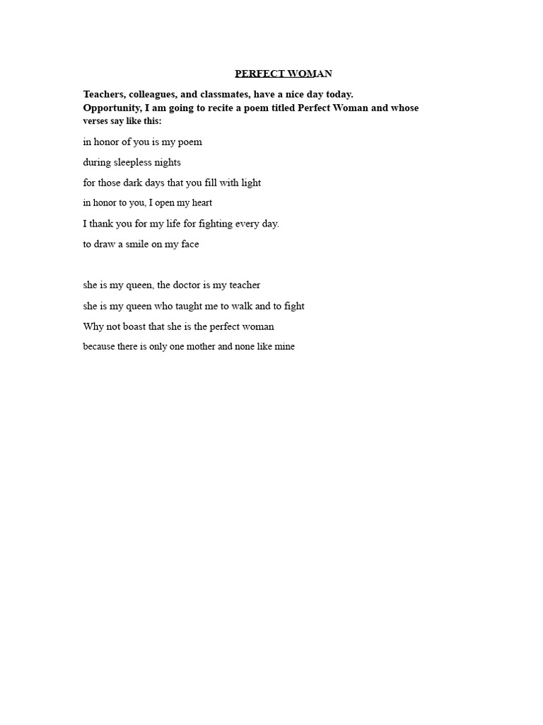 Tribute Poem to the Perfect Woman | PDF