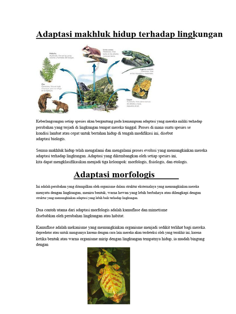 Adaptasi Makhluk Hidup: Morfologi dan Evolusi | PDF