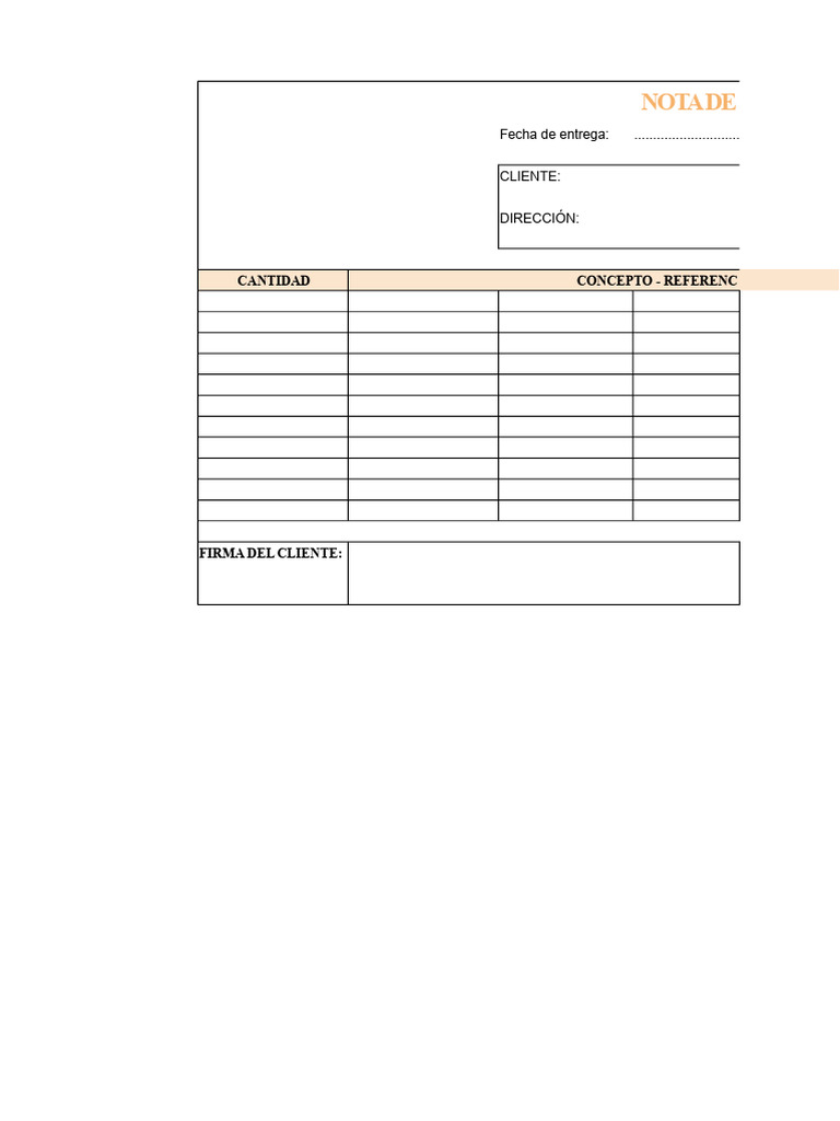 Modelo de Nota de Entrega Excel | PDF