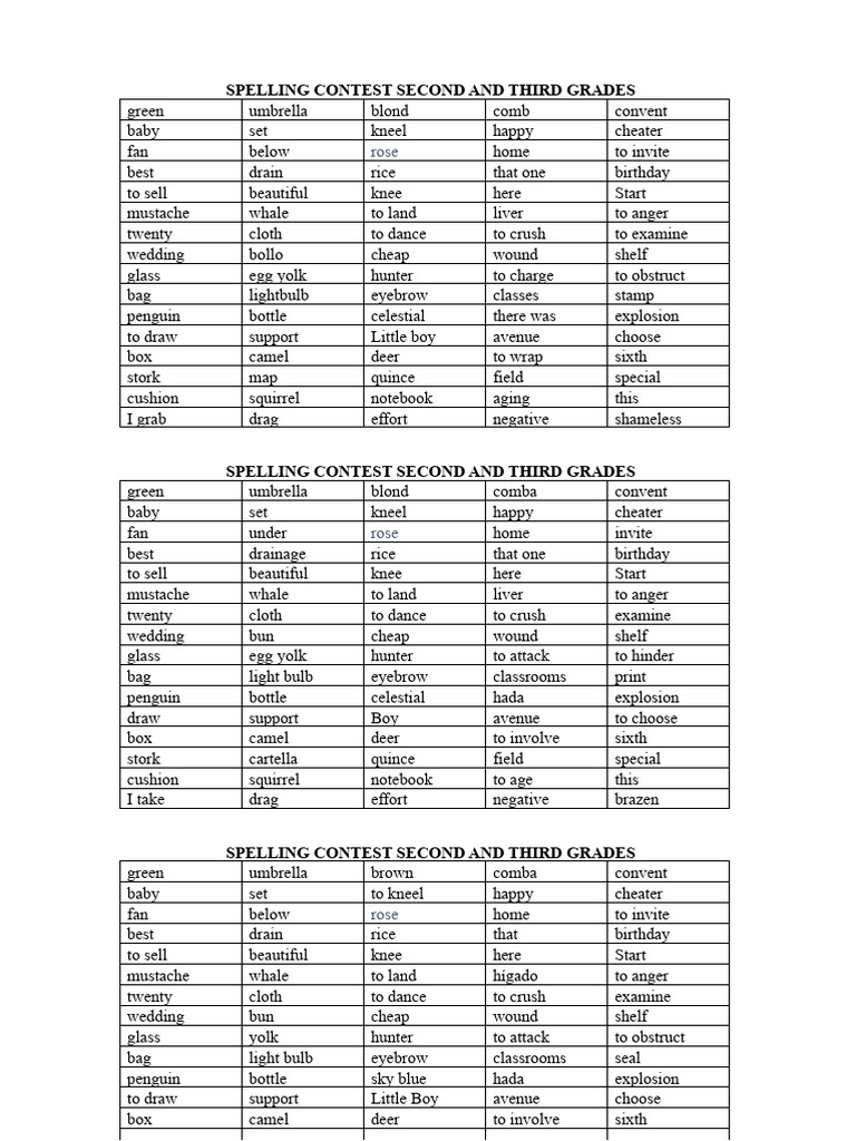 Spelling Contest Grades 2-3 | PDF